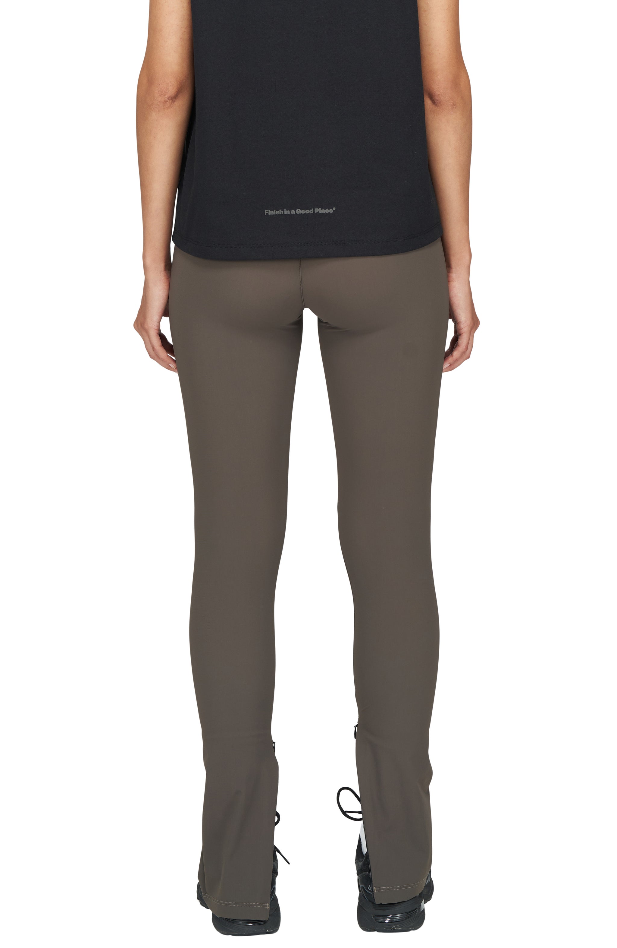 High waisted, full length econyl tights with zippered ankle slits - UNNA