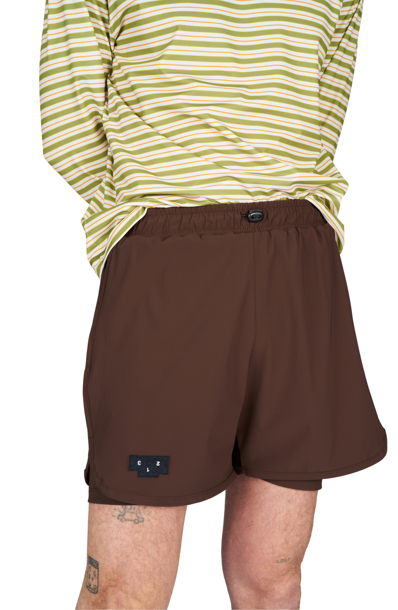 Flow Shorts 5" - Men's 2-in-1 Running Shorts in Red Brown - UNNA
