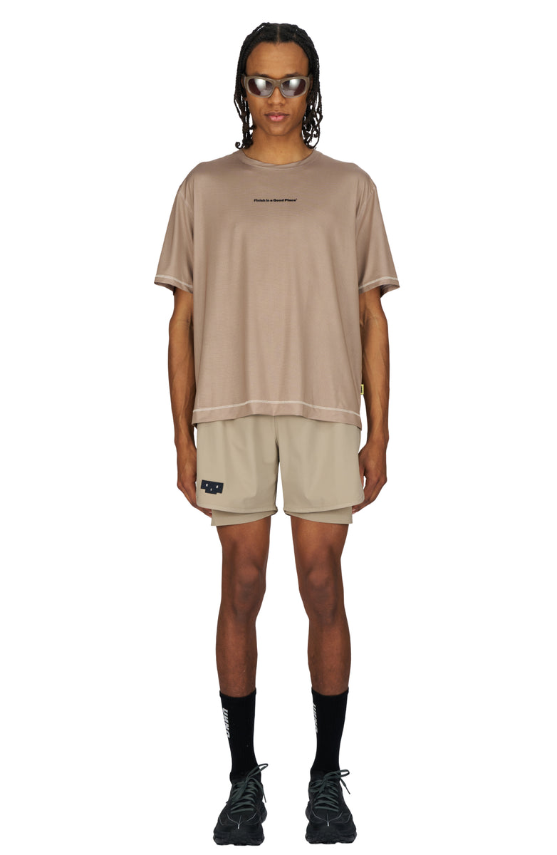 Flow Shorts 5" - Men's 2-in-1 Running Shorts in Warm Sand - UNNA